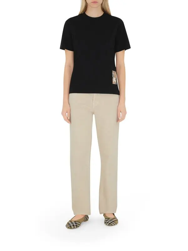 Burberry Cotton T-shirt With Check Application - Black