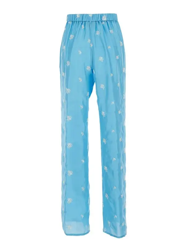 FORTE_FORTE Silk Embroidered Flared Pants - Blue