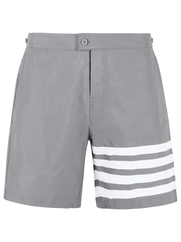 Thom Browne Swim Tech 4 Bar' Grey Nylon Swimsuit