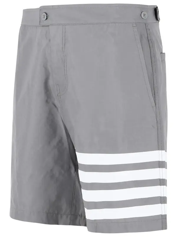 Thom Browne Swim Tech 4 Bar' Grey Nylon Swimsuit