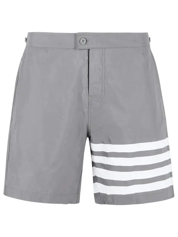 Thom Browne Swim Tech 4 Bar' Grey Nylon Swimsuit - Gray