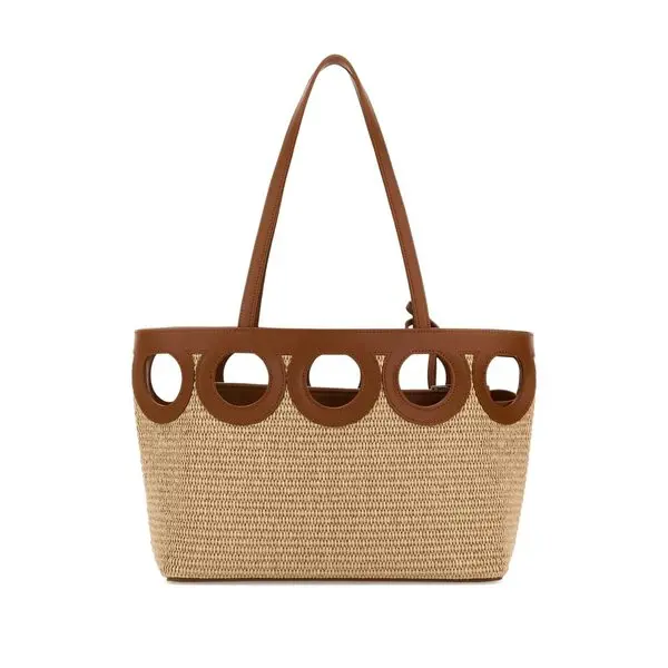 FERRAGAMO Leather And Raffia Shoulder Bag - Brown