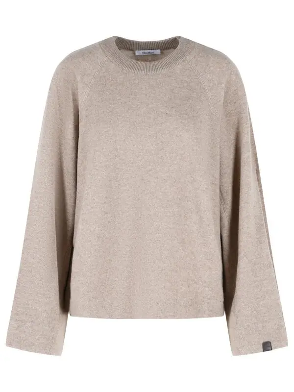 Max Mara Aere' Sweatshirt In Cashmere And Beige Virgin Wool - Cream