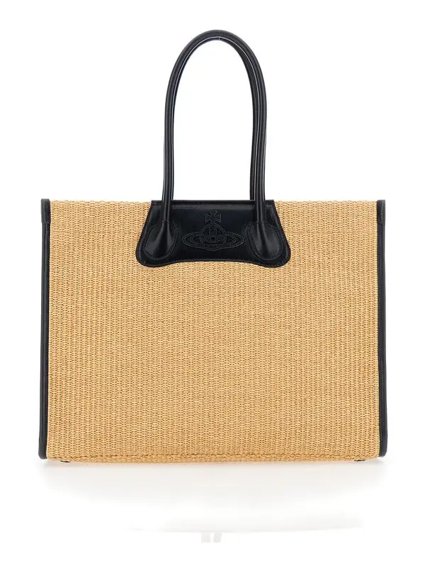 VIVIENNE WESTWOOD Troy' Beige Tote Bag With Orb Logo Embossed On The Front And Raffia Effect In Cotton For - Multicolor