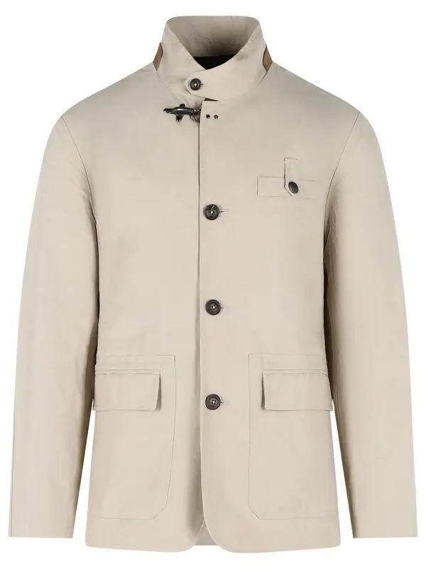 FAY Racing' Beige Cotton And Nylon Faille Jacket - Cream