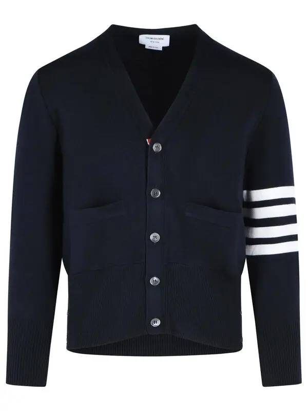 Thom Browne Milano 4 Bar' Navy Virgin Wool Cardigan - Blue
