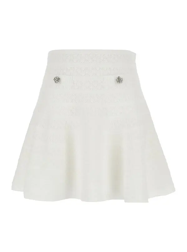 SELF-PORTRAIT White Pointelle Knit Mini Skirt - Multicolor