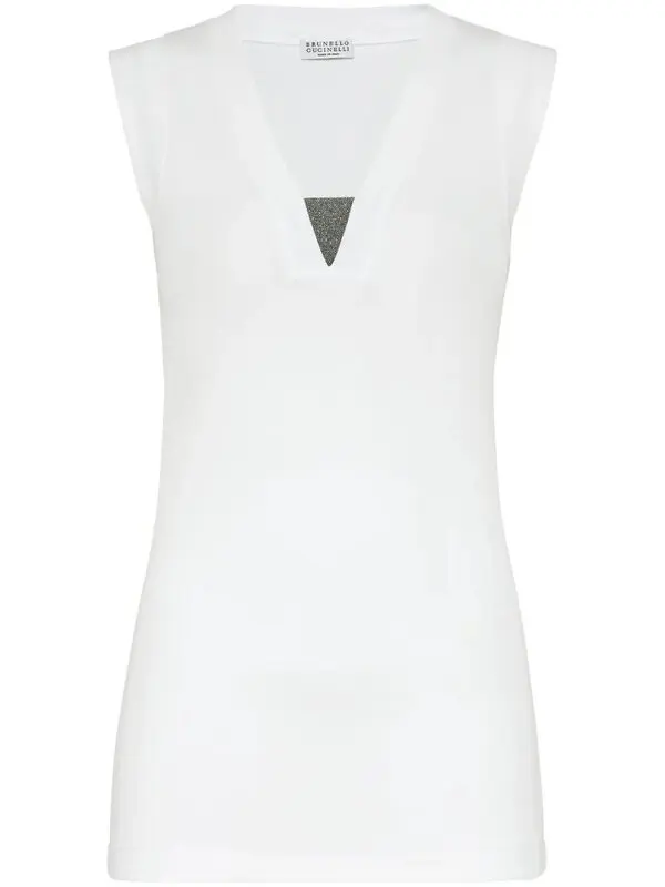 Brunello Cucinelli Stretch Cotton Jersey Tank Top - White