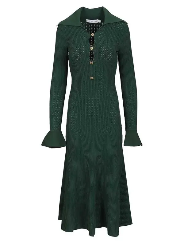 SELF-PORTRAIT Kknitted Midi Dress - Green