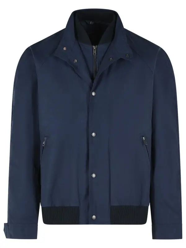 FAY Cotton And Nylon Faille Bomber Jacket - Blue