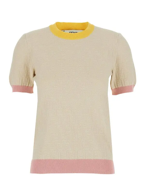 Fendi Color Block Ff Short Sleeve Tee - Cream