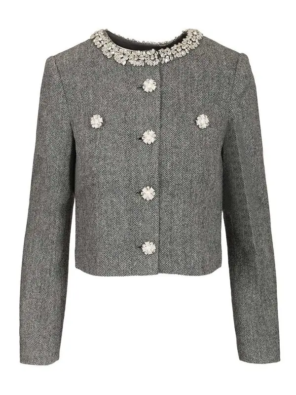 SELF-PORTRAIT Herringbone Jacket With Crystal Trim