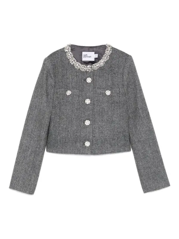 SELF-PORTRAIT Herringbone Jacket With Crystal Trim
