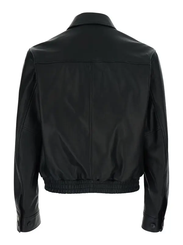 Versace Black Jacket Jacket With Front Closure And High Collar Leather