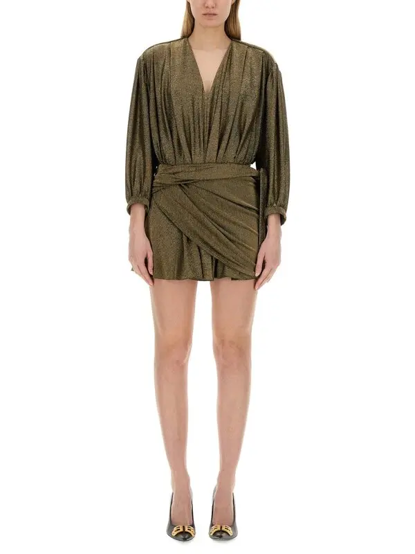Balenciaga V-neck Metallic Dress - Gold