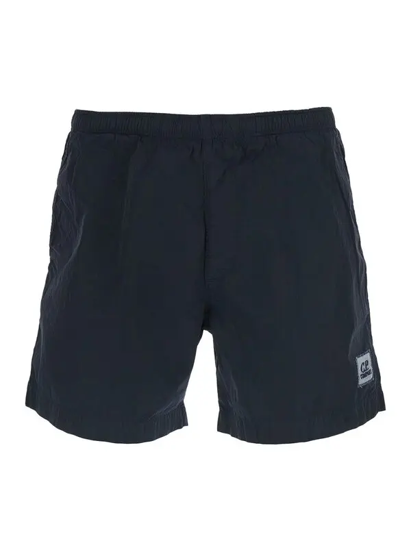 C.P. COMPANY Blue Swim Shorts With Logo On The Front In Tech Fabric