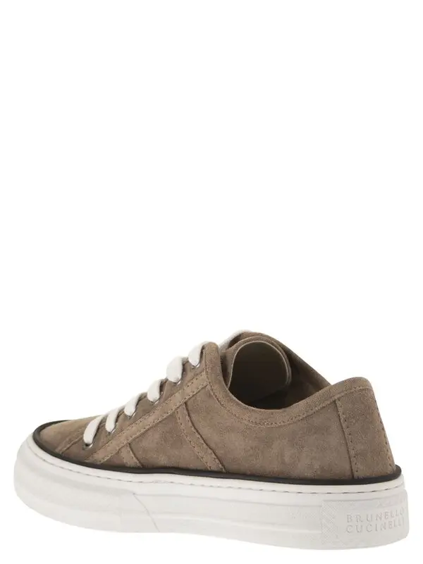 Brunello Cucinelli Suede Trainers With Shiny Tab