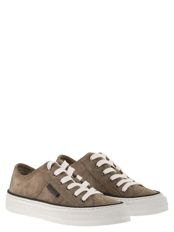 Brunello Cucinelli Suede Trainers With Shiny Tab