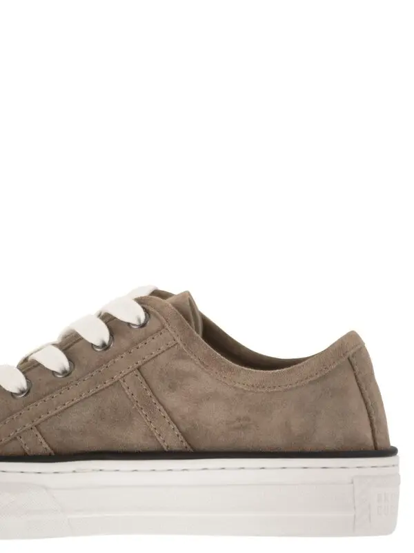 Brunello Cucinelli Suede Trainers With Shiny Tab