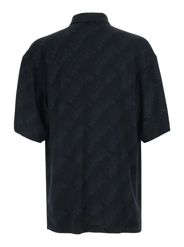 Balenciaga Shirt 'creeper' With Classic Collar And All-over Logo Motif In Viscose For - Black