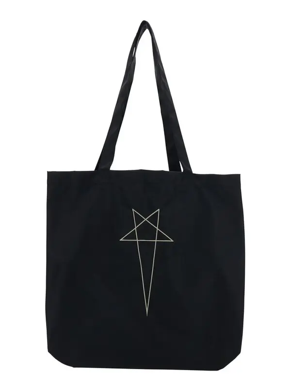 Rick Owens Black Shoulder Bag With Maxi Logo On The Front And Two Top Handles In Cotton For - Multicolor