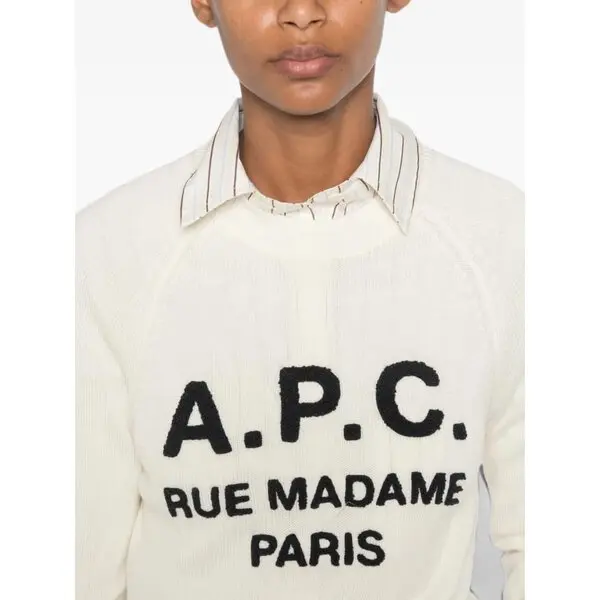 A.p.c. Virgin Wool Crew Neck Logo Knitwear Jumper - White
