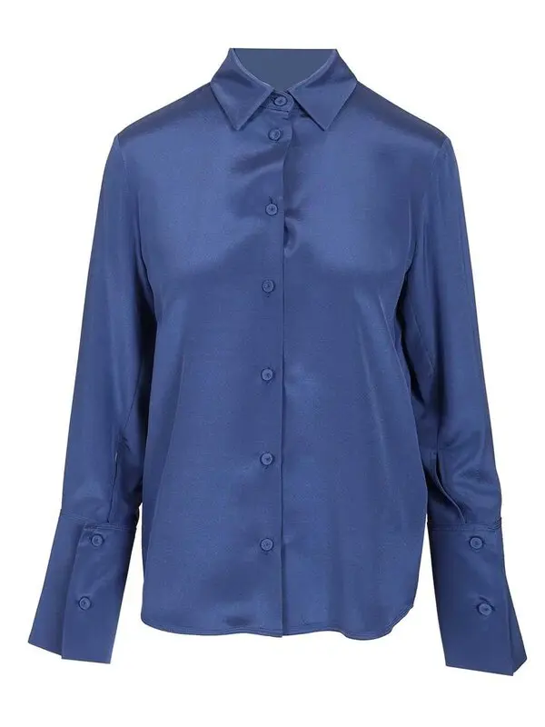 Max Mara Oversized Silk Crepe De Chine Voliera Shirt - Blue