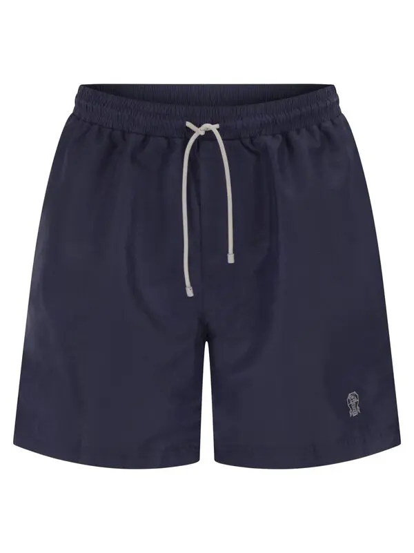 Brunello Cucinelli Swimming Costume With Elastic And Drawstring - Blue