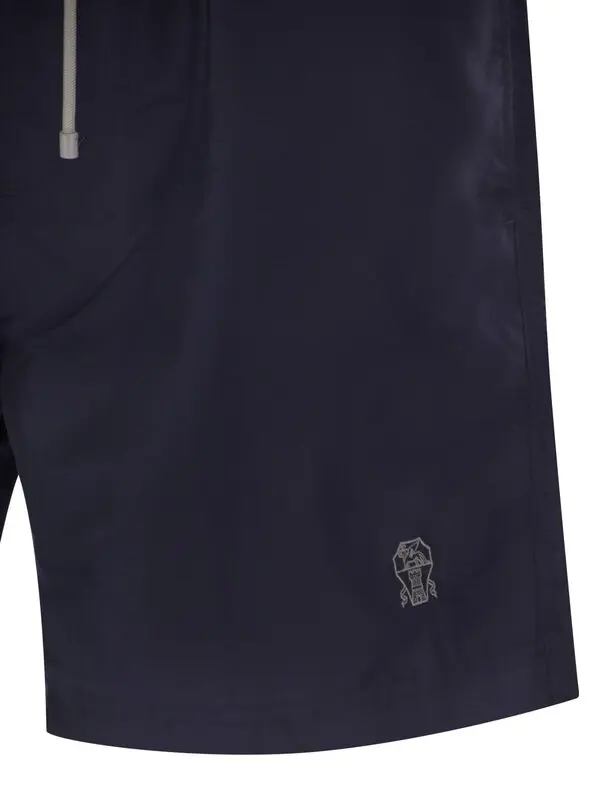 Brunello Cucinelli Swimming Costume With Elastic And Drawstring - Blue