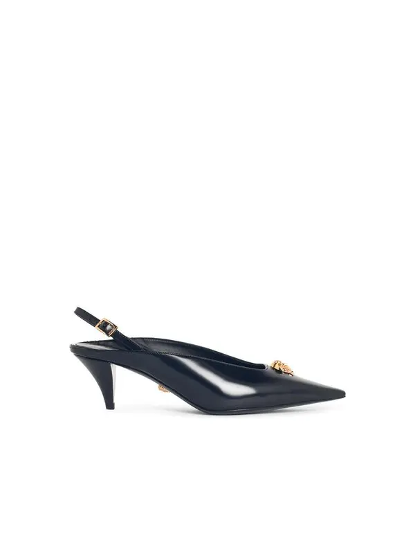 Versace La Medusa Leather Slingbacks - Black