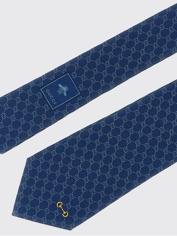 Gucci Silk Tie With Gg Monogram And Horsebit