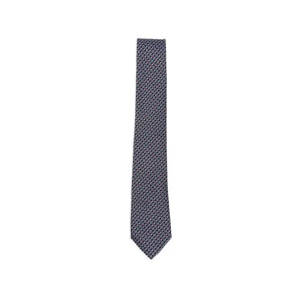 FERRAGAMO Silk Gancini Pattern Neck Tie - Blue