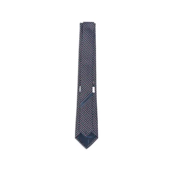 FERRAGAMO Silk Gancini Pattern Neck Tie - Blue