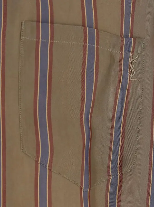 Saint Laurent Boxy Strips Shirt With Collar And Long Sleeves In Brown For - Multicolor