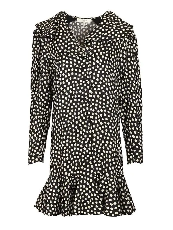 Chloé Long-sleeved Silk Jacquard Polka Dot Mini Dress - Black
