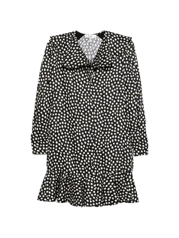 Chloé Long-sleeved Silk Jacquard Polka Dot Mini Dress - Black