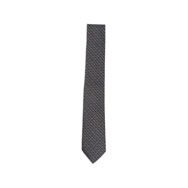 FERRAGAMO Silk Gancini Pattern Neck Ties - Blue