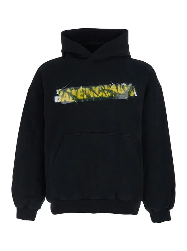 Balenciaga Messy Spray' Hoodie With Fixed Hood In Cotton - Black