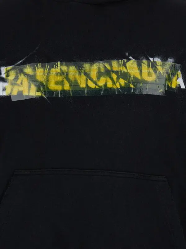 Balenciaga Messy Spray Cotton Oversized Hoodie - Black