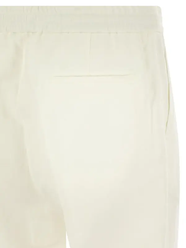 Brunello Cucinelli Leisure Fit Trousers In Linen And Cotton Gabardine With Drawstring And Double Darts - Cream
