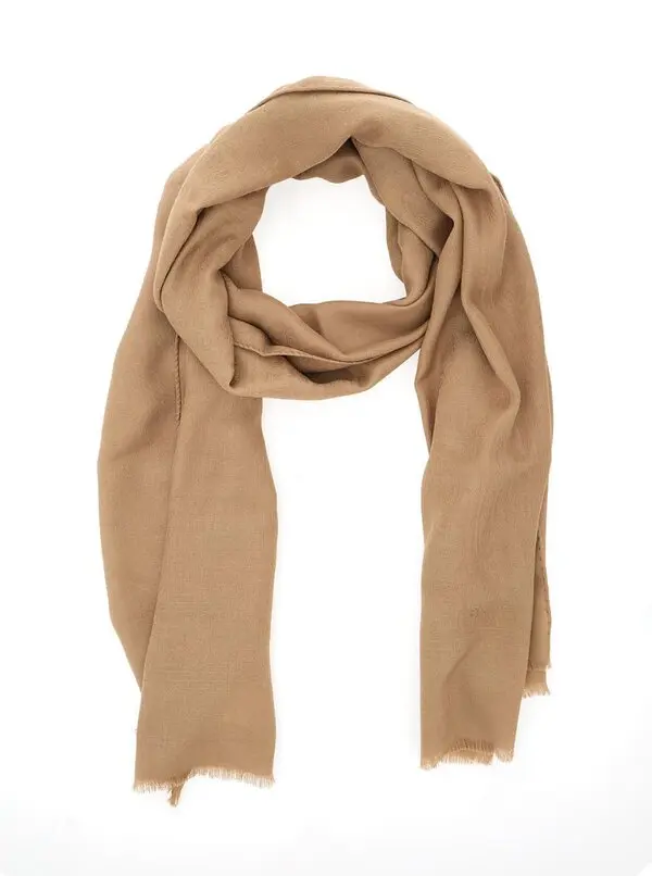 Max Mara Beige Scarf With Fringed Edge In Wool And Silk Blend - Multicolor