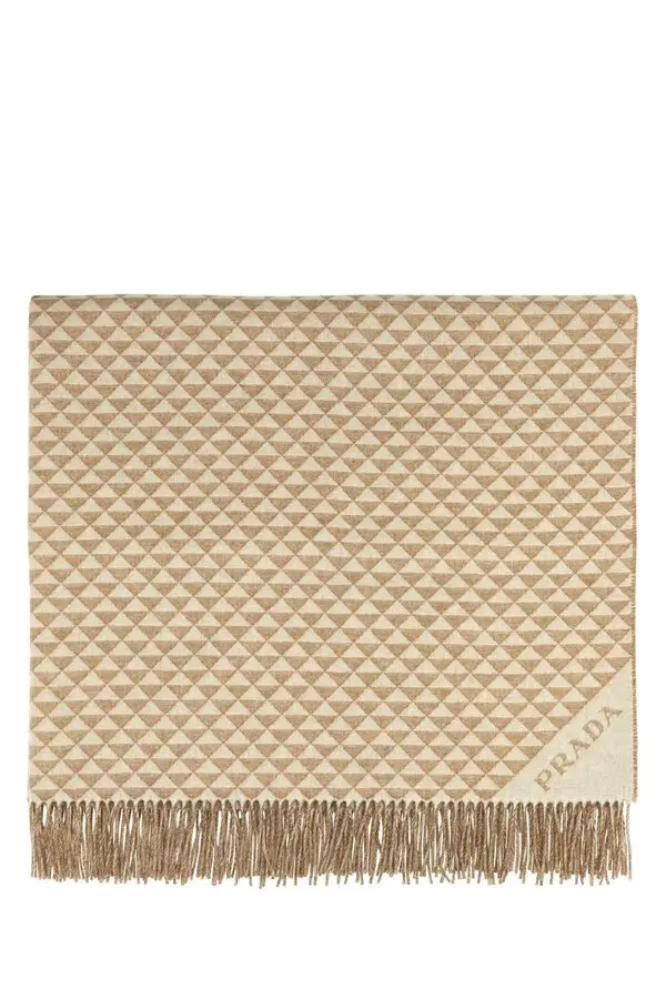 Prada Embroidered Wool Blend Symbole Double Blanket - Multicolor