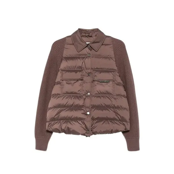 Brunello Cucinelli Quilted Puffer Jacket With Knit Sleeves - Brown