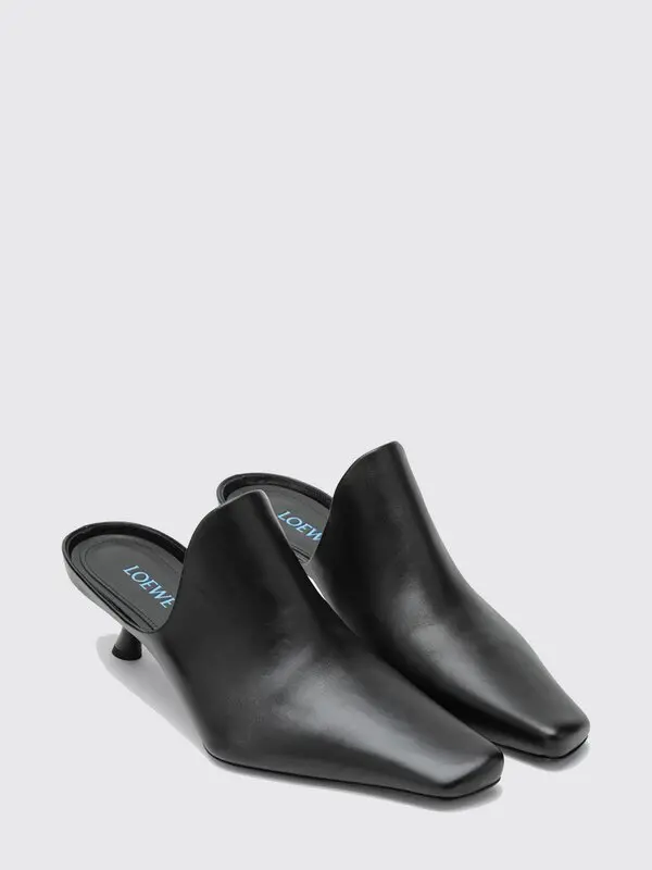 Loewe Emily Calfskin Mules With Square Toe And Flared Heel - Black
