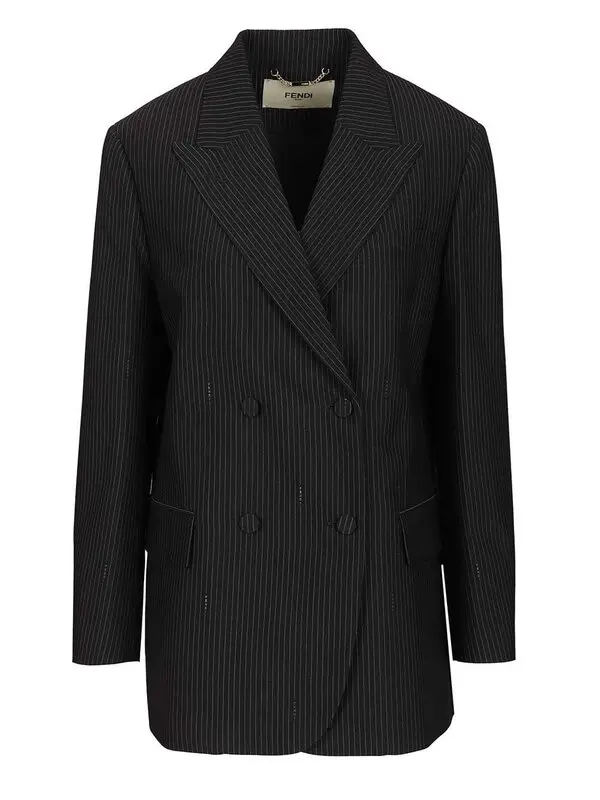 Fendi Pinstriped Wool Blazer - Blue