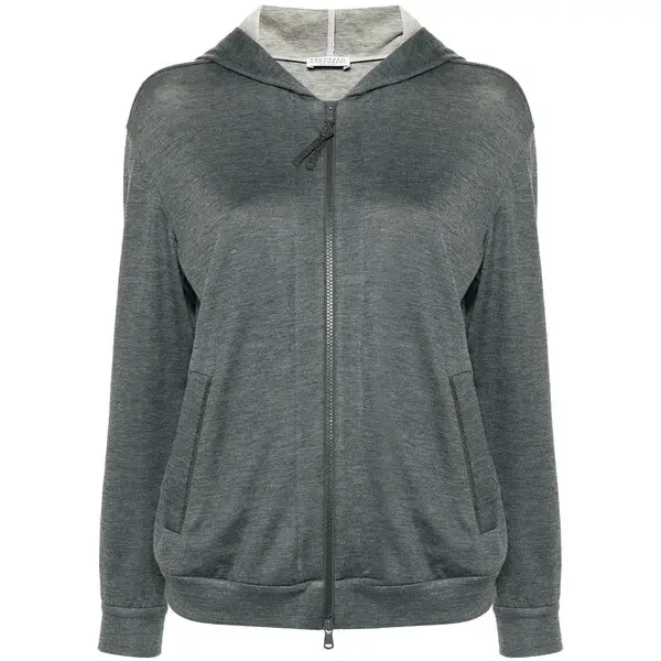 Brunello Cucinelli Cotton Blend Hooded Zip-up Top - Gray