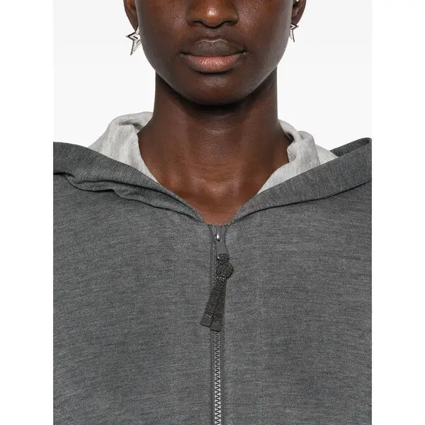 Brunello Cucinelli Cotton Blend Hooded Zip-up Top - Gray