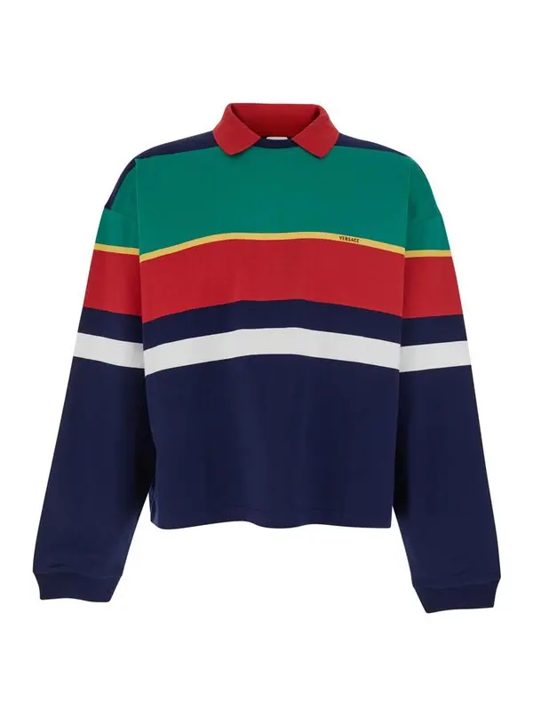 Versace Strips' Multicolored Sweatshirt With Classic Collar Long Sleeves In Cotton