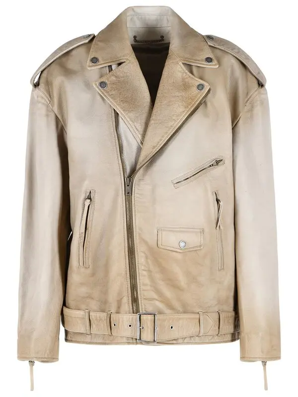 GOLDEN GOOSE Phoebe' Beige Leather Jacket - Cream