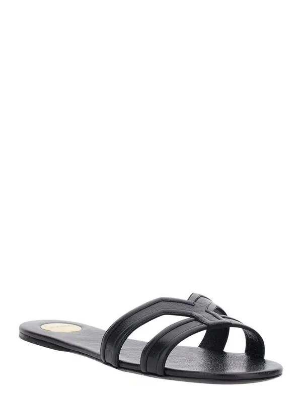 Saint Laurent Mabrouka' Sandals With Rounded Toe And Thick Double Strap In Leather For - Black